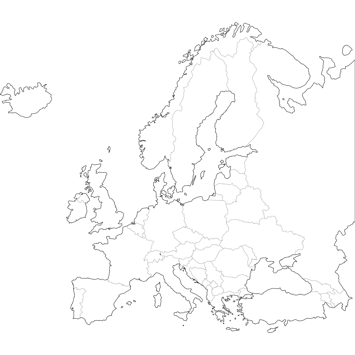 Blank Map of Europe Countries | Free Download — Ultimaps