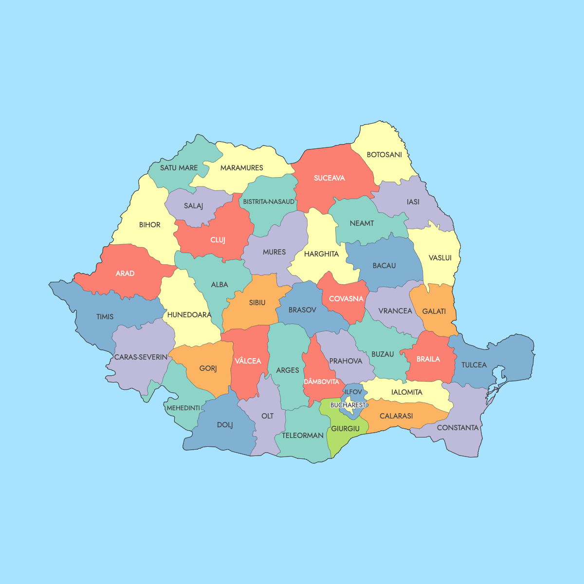 Map of Romania Counties — Ultimaps