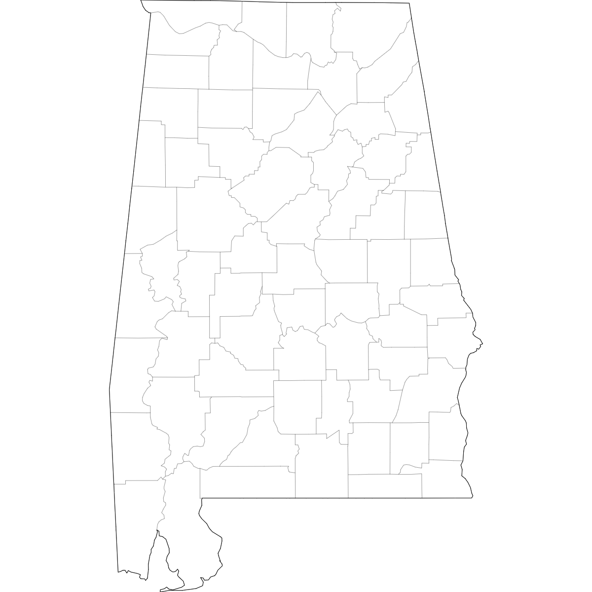 Blank Map of Alabama Counties | Free Download — Ultimaps