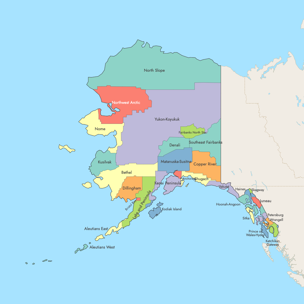Map of Alaska Counties — Ultimaps