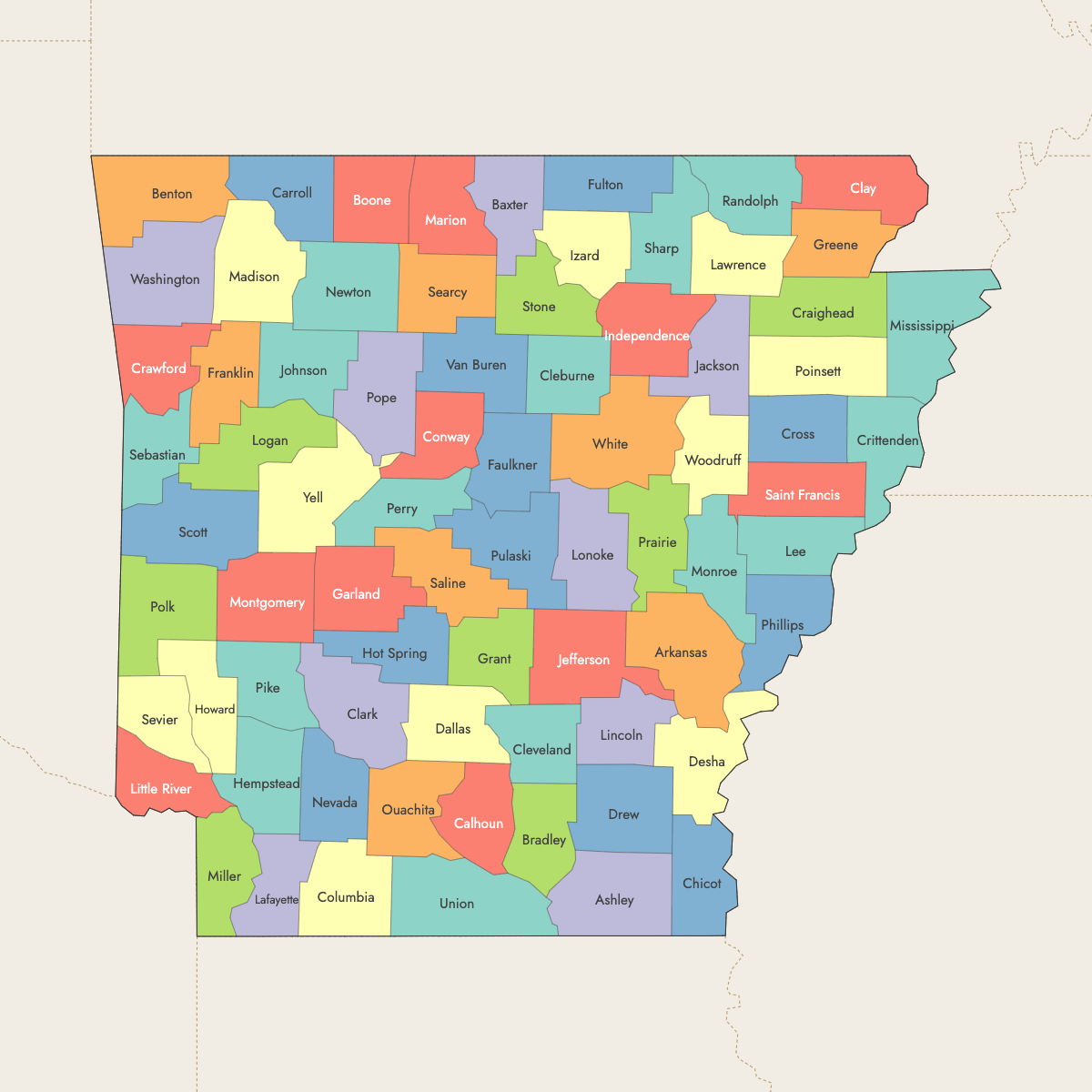 Map of Arkansas Counties | Explore, Download & Create Your Own — Ultimaps