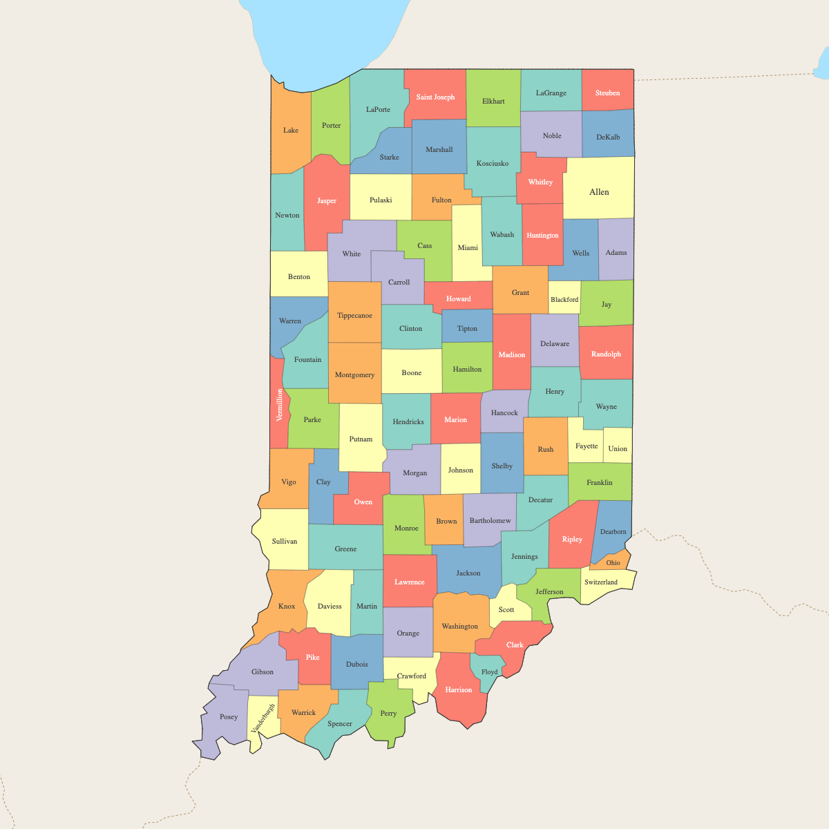 Map of Indiana Counties | Explore, Download & Create Your Own — Ultimaps