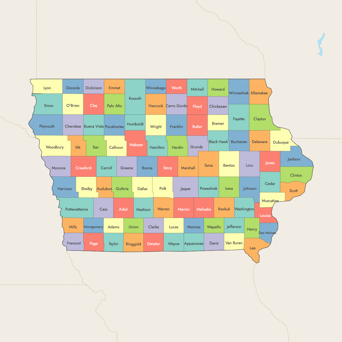Map of Iowa Counties | Explore, Download & Create Your Own — Ultimaps